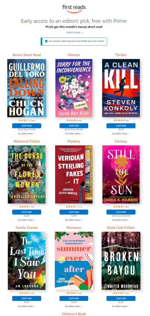 Have Amazon Prime? Select Your Free First Reads Book of the Month ...